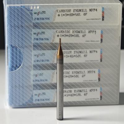 China MPF4 Solid Carbide 4 Flutes Flat End Mill 1mm for Cutting Carbon Steel Φ1x3x4Dx50mm for sale