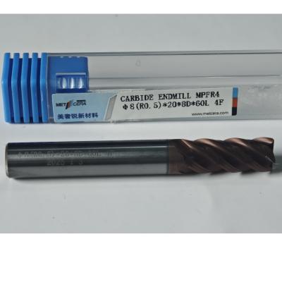 China MPFR4 AlCr Coating Universal Cutting End Mills Roughing Processing 4 Flutes Round Nose Mill 8mm Φ8 R0.5 x20x8Dx60mm for sale