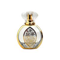 China 50ml Electroplated UV Carved Glass Perfume Bottle Round Perfume Spray Bottle with Cap for sale