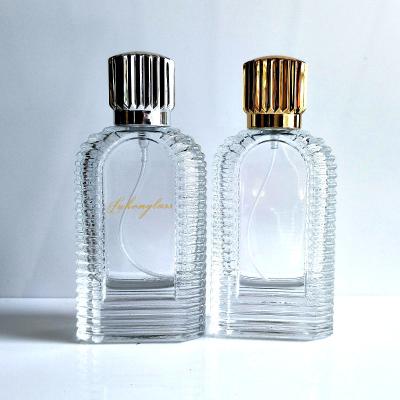 China 60ml Carved Shaped Glass Perfume Bottle with Thick Bottom - Crystal White Food Grade Material 58x30x103mm for sale