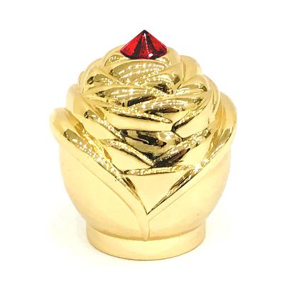China Custom Zinc Alloy Perfume Bottle Caps with Gold Plating & Red Stone - No MOQ & 8 Years Experience for sale