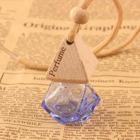 China 8ML Triangular Cap Rhombic Empty Glass Bottle with Custom Wooden Cap for Car Fragrance and Perfume Applications for sale