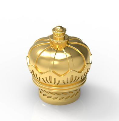 China Crown Shaped Zinc Alloy Perfume Cap Custom Size Gold Finish OEM Perfume Bottle Cap for sale