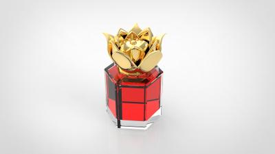 China Lotus Zinc Alloy Perfume Cap 15mm Port Size 100ml Max Capacity Gold Finish for sale