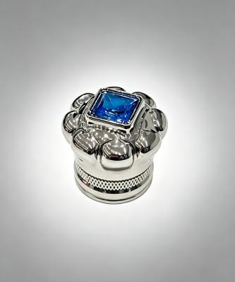 China Luxury Zamak Perfume Cap with Brilliant Blue Gemstone 20mm Premium Bottle Closure for sale
