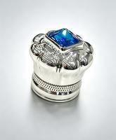 China Luxury Zamak Perfume Cap with Brilliant Blue Gemstone 20mm Premium Bottle Closure for sale