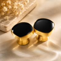 China Luxury Geometric Black Crystal Zinc Alloy Perfume Bottle Cap Electroplated Gold Finish 24mm for sale