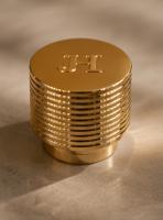 China Premium Ribbed Zamak Perfume Cap 24mm Mirror Gold Finish Custom Logo Engraving for sale