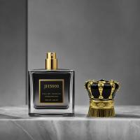 China Luxury Black Gold Rivet Crown Zinc Alloy Perfume Cap 3D Embossed Zamac Lid Custom Logo OEM ODM Source Factory Wholesale for sale