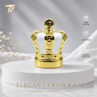 China Crown perfume cap, rhinestone zamac lid, white gold perfume top, two-tone enamel perfume packaging, custom logo metal perfume cap, wholesale perfume cap factory for sale