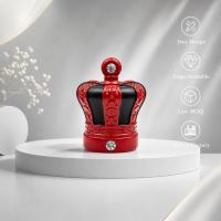 China Middle East Luxury Two-tone Red Black Crown Zinc Alloy Perfume Cap Inlaid Crystal Rhinestone Zamac Bottle Cover Custom Mould Logo Manufacturer For Arabic Oud Perfume for sale
