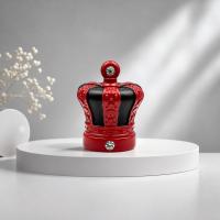 China Middle East Luxury Two-tone Red Black Crown Zinc Alloy Perfume Cap Inlaid Crystal Rhinestone Zamac Bottle Cover Custom Mould Logo Manufacturer For Arabic Oud Perfume for sale