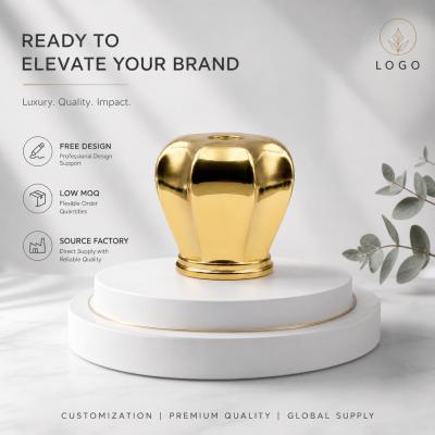 China Luxury Multi Curved Faceted Zinc Alloy Perfume Cap Mirror Gold Electroplated Zamac Fragrance Bottle Lid Custom Logo OEM ODM Source Factory Wholesale for sale