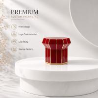 China Luxury Hexagonal Red Enamel Zinc Alloy Perfume Cap Gold Trim Zamac Fragrance Bottle Lid Custom Logo OEM ODM Source Factory Wholesale for sale