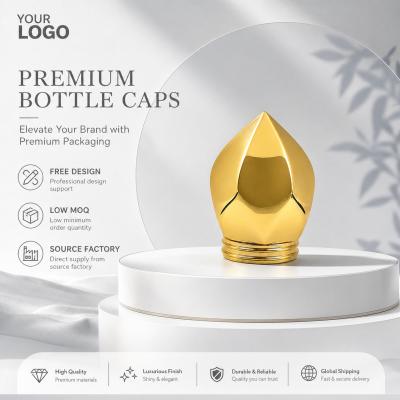 China Luxury Multi-faceted Water Drop Zinc Alloy Perfume Cap Mirror Gold Electroplated Zamac Fragrance Bottle Lid Custom Logo OEM ODM Source Factory Wholesale for sale
