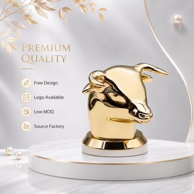 China Luxury Bull Head Zinc Alloy Perfume Cap Gold Mirror Electroplated Zamac Fragrance Bottle Lid Custom Logo Embossed Metal Perfume Top OEM ODM Source Factory Wholesale for sale