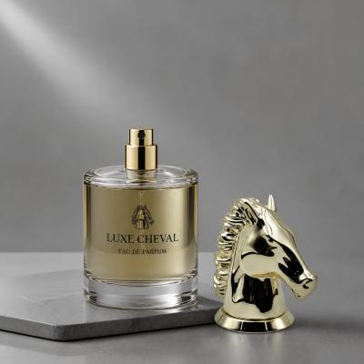 China Luxury Mirror Polished 3D Horse Head Zamac Perfume Cap Gold Plated Animal Sculpture Fragrance Lid Zinc Alloy Metal Parfum Bottle Cover Custom Logo FEA15 For Dubai Oud Attar Perfume Bottle for sale