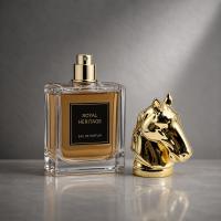 China Wholesale High Gloss Solid Gold Horse Head Perfume Bottle Cap Simple Integrated Stallion Sculpture Zamac Closure OEM Engrave Logo Middle East Luxury Fragrance Packaging for sale
