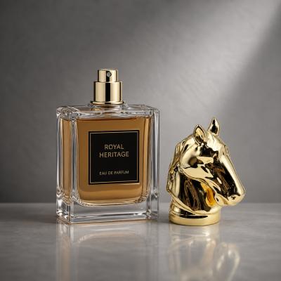 China Wholesale High Gloss Solid Gold Horse Head Perfume Bottle Cap Simple Integrated Stallion Sculpture Zamac Closure OEM Engrave Logo Middle East Luxury Fragrance Packaging for sale