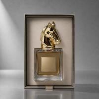 China Wholesale High Gloss Solid Gold Horse Head Perfume Bottle Cap Simple Integrated Stallion Sculpture Zamac Closure OEM Engrave Logo Middle East Luxury Fragrance Packaging for sale