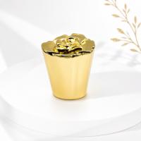 China Factory Custom Logo Mirror Polished 3D Rose Flower Zamac Perfume Cap Gloss Gold Zinc Alloy Tapered Cone Floral Lid Compatible FEA15 Glass Women Oud Perfume Bottles for sale