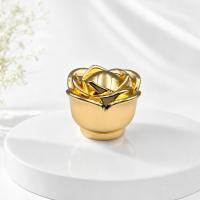 China Factory Custom Logo Mirror Polished 3D Full Bloom Rose Zamac Perfume Cap Gloss Gold Zinc Alloy Bowl Round Floral Lid Compatible FEA15 Glass Ladies Oud Perfume Bottles for sale