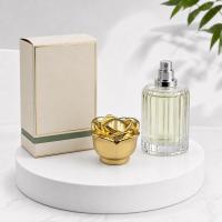 China Factory Custom Logo Mirror Polished 3D Full Bloom Rose Zamac Perfume Cap Gloss Gold Zinc Alloy Bowl Round Floral Lid Compatible FEA15 Glass Ladies Oud Perfume Bottles for sale