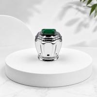 China Factory Custom Logo Mirror Silver Wavy Tiered Zamac Perfume Cap Gloss Zinc Alloy Wave Layer Lid With Square Emerald Crystal Compatible FEA15 50ml Vertical Rib Glass Perfume Bottles for sale