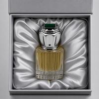 China Factory Custom Logo Mirror Silver Wavy Tiered Zamac Perfume Cap Gloss Zinc Alloy Wave Layer Lid With Square Emerald Crystal Compatible FEA15 50ml Vertical Rib Glass Perfume Bottles for sale