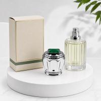 China Factory Custom Logo Mirror Silver Wavy Tiered Zamac Perfume Cap Gloss Zinc Alloy Wave Layer Lid With Square Emerald Crystal Compatible FEA15 50ml Vertical Rib Glass Perfume Bottles for sale