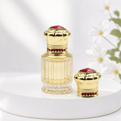 China Wholesale High Gloss Mirror Gold Royal Crown Perfume Bottle Cap With Square Red Diamond Top & Circle Red Rhinestone Belt Heavy Zamac Closure OEM Custom Engrave Logo Middle East Luxury Fragrance for sale