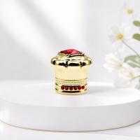 China Wholesale High Gloss Mirror Gold Royal Crown Perfume Bottle Cap With Square Red Diamond Top & Circle Red Rhinestone Belt Heavy Zamac Closure OEM Custom Engrave Logo Middle East Luxury Fragrance for sale