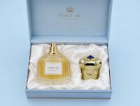 China Hot Selling Dubai Saudi Luxury Mirror Gold 8 Petal Crown Zamac Perfume Cap JH5016 Single Sapphire Blue Crystal Smooth Royal Metal Oud Attar Bottle Cover Custom Engraved Logo for sale