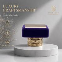 China Purple Velvet Square Top Embossed Arrow Dot Gold Zinc Alloy Perfume Cap Custom Logo Metal Fragrance Lid Model For Luxury Empty Designer Glass Perfume Cosmetic Packaging for sale