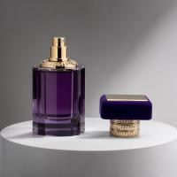 China Purple Velvet Square Top Embossed Arrow Dot Gold Zinc Alloy Perfume Cap Custom Logo Metal Fragrance Lid Model For Luxury Empty Designer Glass Perfume Cosmetic Packaging for sale