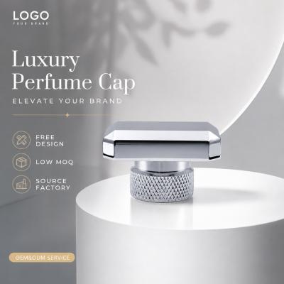 China Mirror Silver Octagonal Cut Diamond Knurled Zinc Alloy Perfume Cap Custom Logo Metal Fragrance Lid For Luxury Empty Designer Glass Perfume Cosmetic Packaging for sale