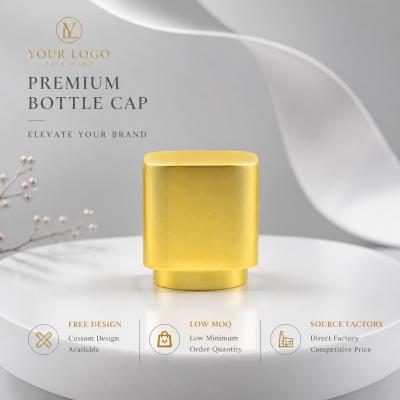 China Source Factory Custom Logo Matte Gold Round Corner Square Zinc Alloy Perfume Cap Low MOQ Two Step Metal Scent Cover For Cosmetic Perfume Bottle Packaging for sale