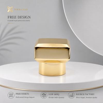 China Mirror Gold Beveled Square Two-Tier Zinc Alloy Perfume Cap Custom Polished Metal Fragrance Lid For Luxury Designer Empty Glass Perfume Bottle for sale