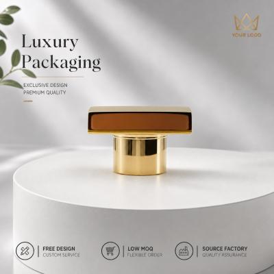 China Mirror Gold Horizontal Rectangle Zinc Alloy Perfume Cap Custom Two Tier Metal Fragrance Lid Model JH5045 For Luxury Designer Empty Glass Perfume Bottle for sale