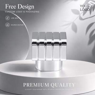 China Mirror Silver Vertical Striped Square Zinc Alloy Perfume Cap Custom Grooved Grid Metal Fragrance Lid Model JH5047 For Luxury Designer Empty Glass Perfume Bottle for sale