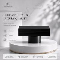 China Matte Black Horizontal Ribbed Rectangle Zinc Alloy Perfume Cap Custom Striped Metal Fragrance Lid Model JH5082 For Luxury Designer Empty Glass Perfume Bottle for sale