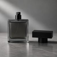 China Matte Black Horizontal Ribbed Rectangle Zinc Alloy Perfume Cap Custom Striped Metal Fragrance Lid Model JH5082 For Luxury Designer Empty Glass Perfume Bottle for sale
