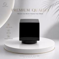 China Gloss Solid Black Square Zinc Alloy Perfume Cap Custom Smooth Cube Metal Fragrance Lid Model JH5080 For Luxury Empty Designer Glass Perfume Bottle for sale