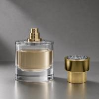 China Two-Tier Matte Gold Zinc Alloy Perfume Cap Custom Embossed Silver Pattern Top Metal Fragrance Lid Model JH5021 For Luxury Designer Perfume Glass Bottle for sale
