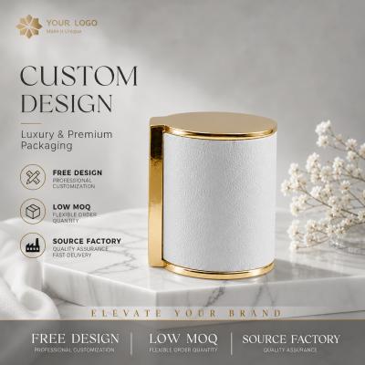 China White Leather Wrap Gold Zinc Alloy Perfume Cap Custom Side Handle Fragrance Lid JMS032 For Luxury Designer Empty Glass Perfume Cosmetic Packag for sale