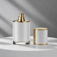 China White Leather Wrap Gold Zinc Alloy Perfume Cap Custom Side Handle Fragrance Lid JMS032 For Luxury Designer Empty Glass Perfume Cosmetic Packag for sale