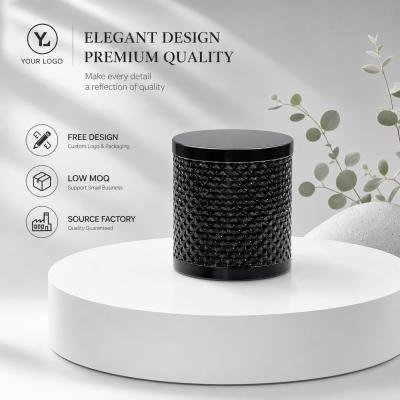 China Luxury Diamond Embossed Black Zinc Alloy Perfume Cap Custom Cylinder Metal Fragrance Bottle Lid For Cosmetic Glass Bottle for sale