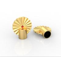 China Luxury Fan Shaped Zamac Perfume Cap with Inlaid Red Crystal Gold Plated Fragrance Bottle Lid for sale