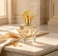 China Luxury Fan Shaped Zamac Perfume Cap with Inlaid Red Crystal Gold Plated Fragrance Bottle Lid for sale