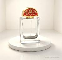 China Semicircle Hollow Floral Zamac Perfume Cap with Red Enamel Gold Plated Finish and Custom Logo Engraving for sale